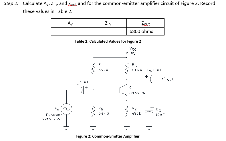 Solved Step 2: Calculate Av, Zin, and Zout and for the | Chegg.com