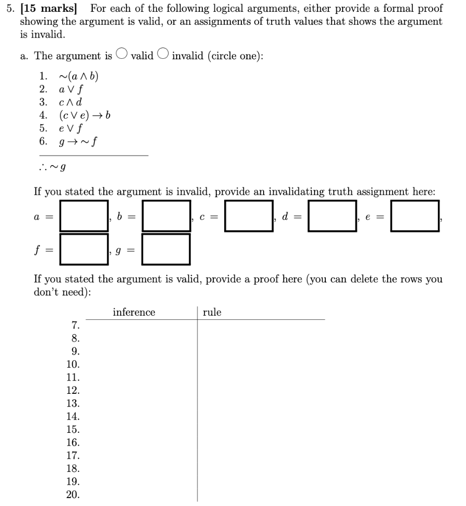 Solved 5. (15 marks For each of the following logical | Chegg.com