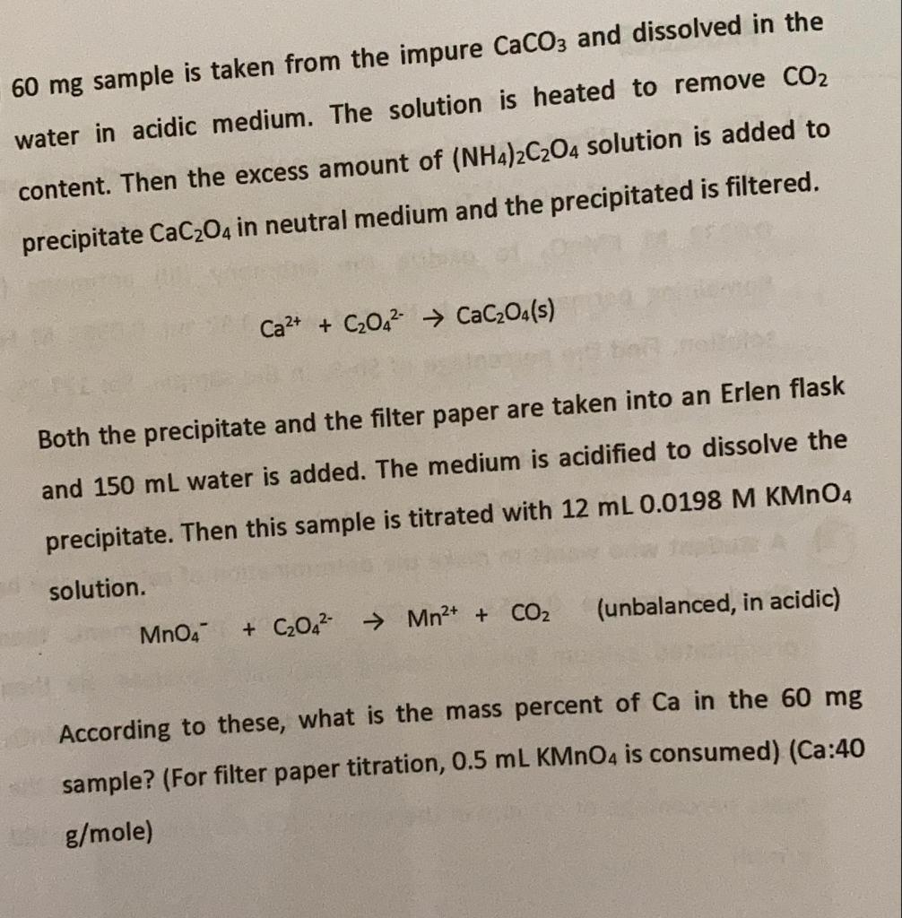 Solved 60 mg sample is taken from the impure CaCO3 and | Chegg.com