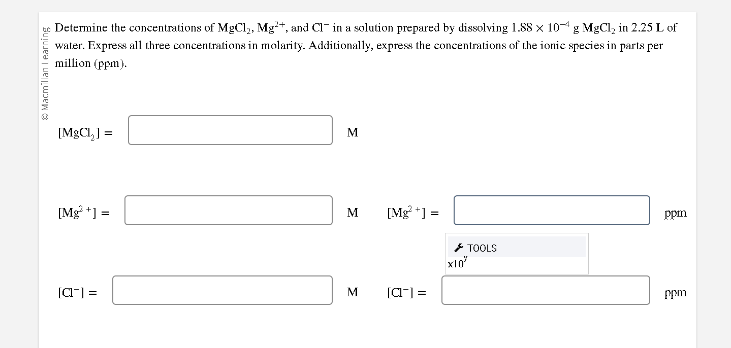 Solved Determine the concentrations of MgCl2,Mg2+, ﻿and | Chegg.com