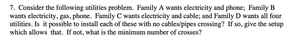 Solved 7. Consider the following utilities problem. Family A | Chegg.com