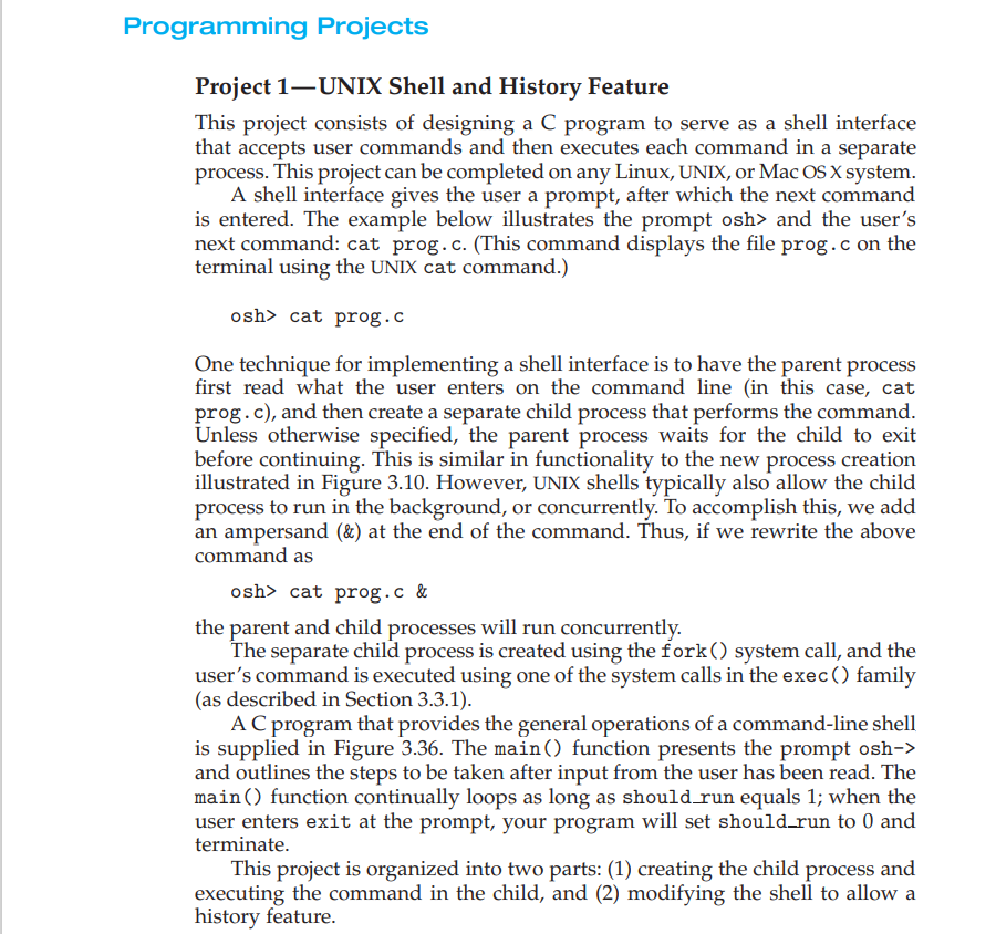 Solved Programming Projects Project 1—UNIX Shell and History | Chegg.com