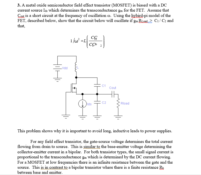 Solved 3. A metal oxide semiconductor field effect | Chegg.com