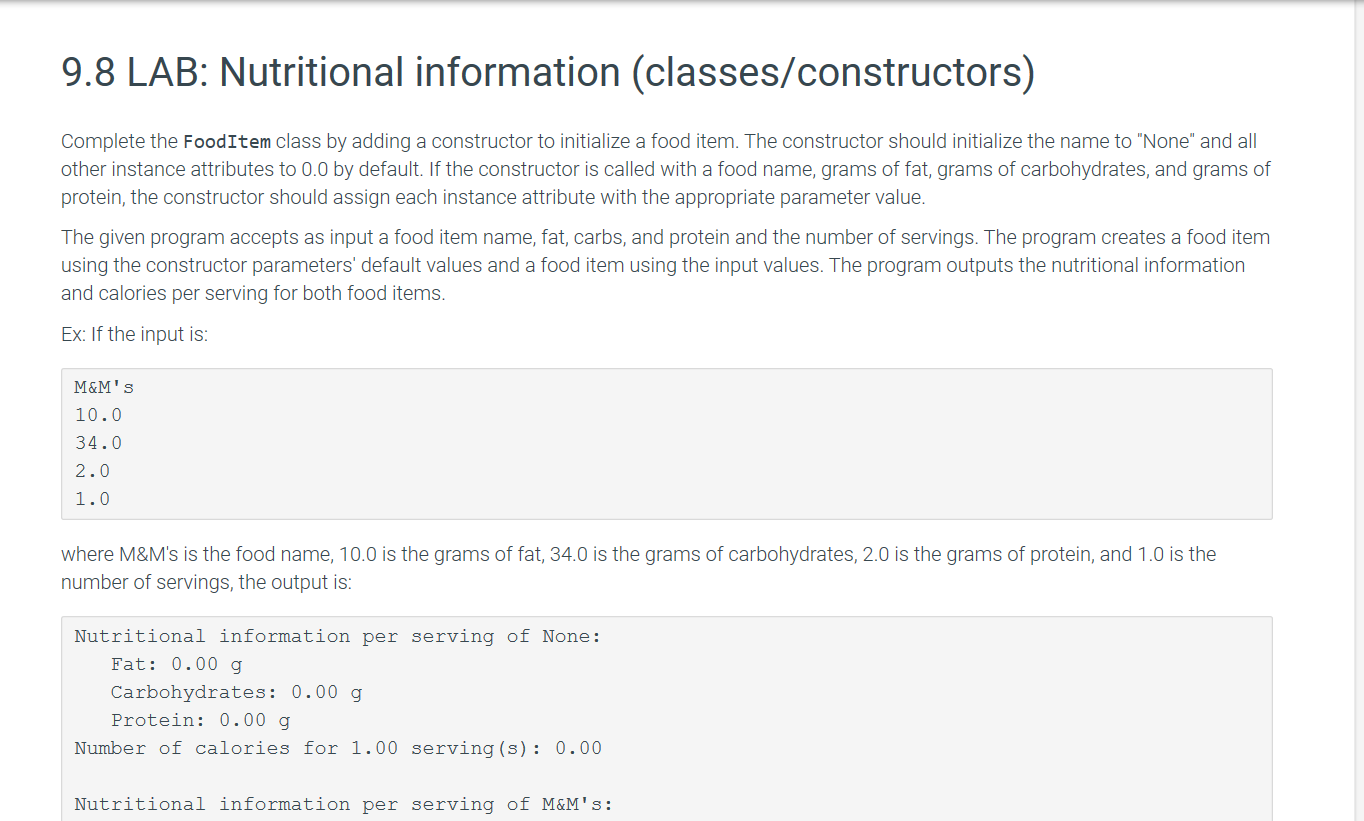 Solved 98 Lab Nutritional Information Classesconstruc