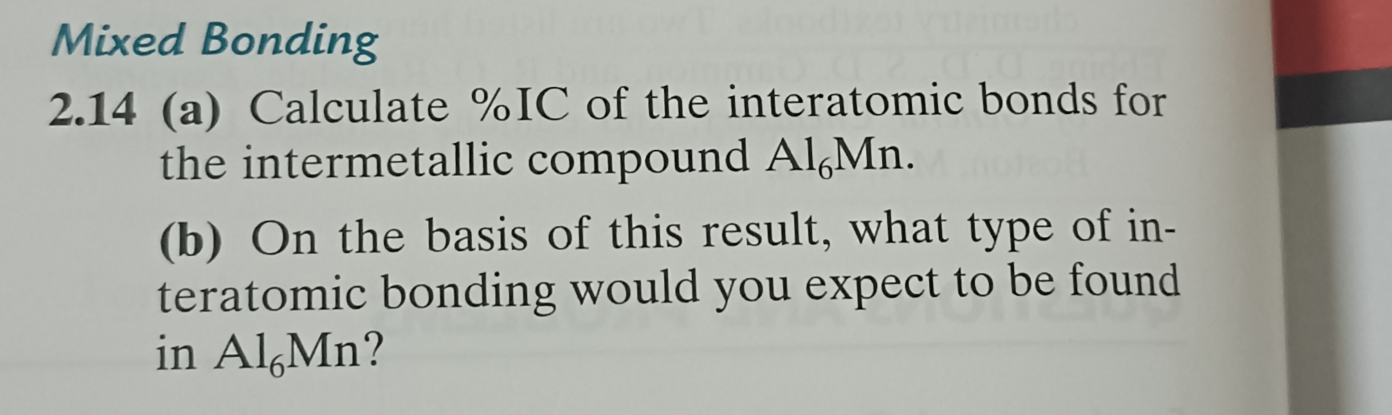 Solved Mixed Bonding 2.14 (a) Calculate \% IC of the | Chegg.com