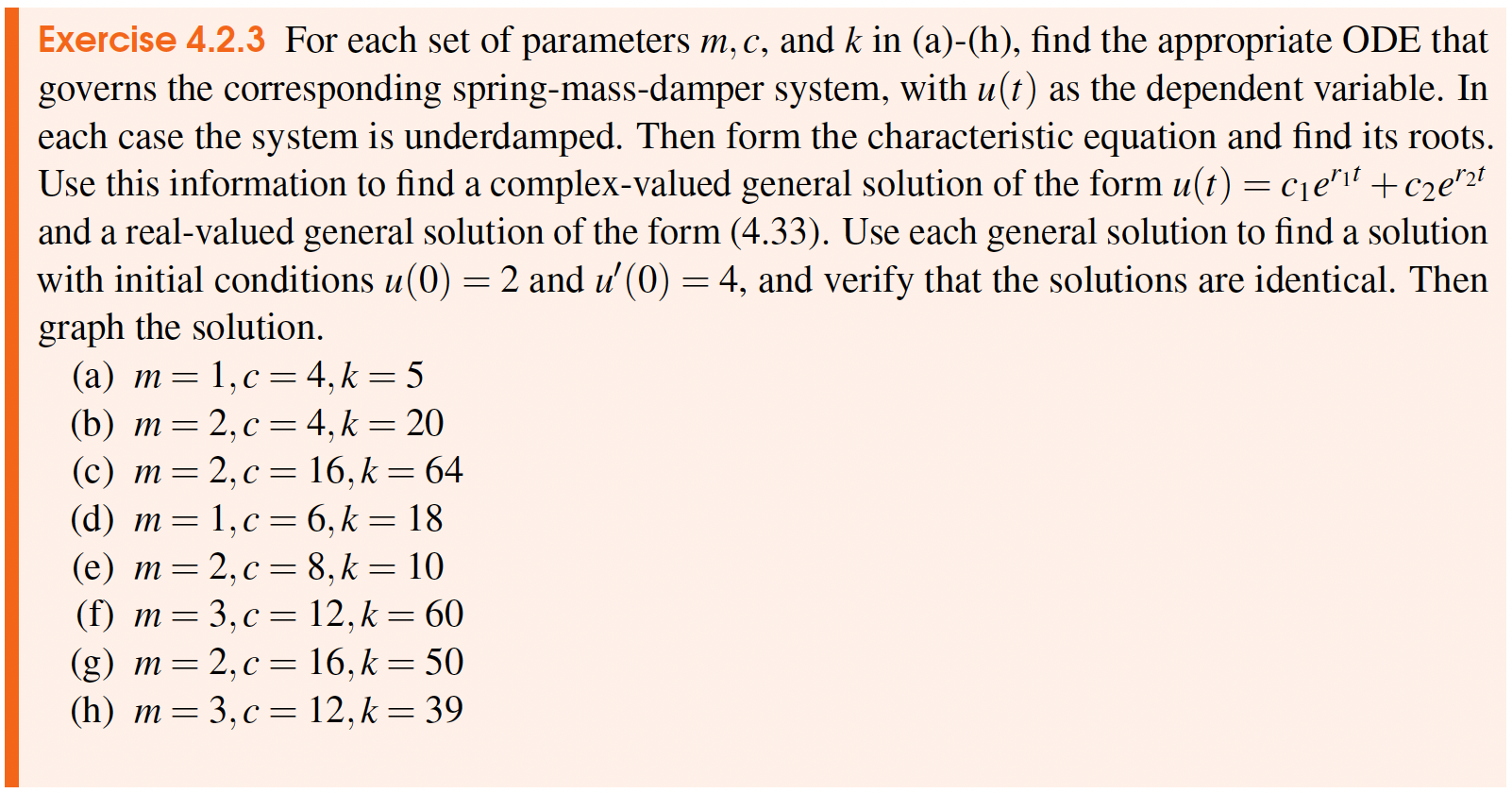 Solved Exercise 4.2.3 For each set of parameters m,c, and k | Chegg.com