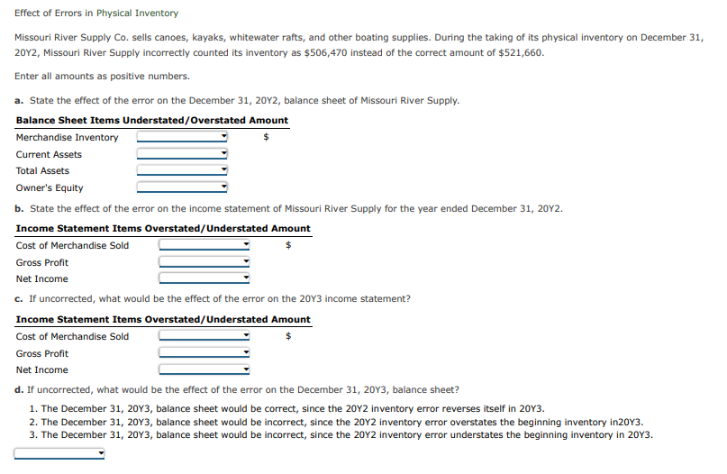 Solved Effect of Errors in Physical Inventory Missouri River | Chegg.com