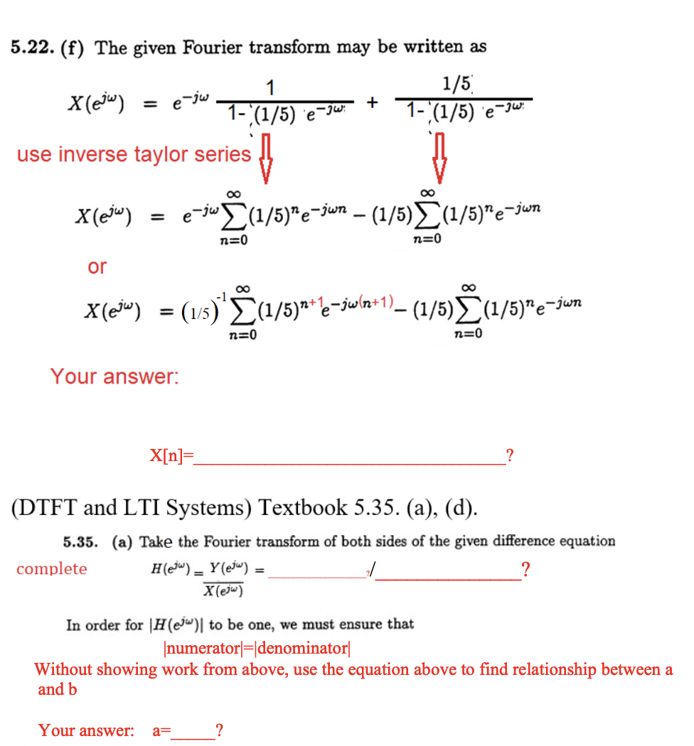 Solved 5.22. (f) The given Fourier transform may be written | Chegg.com
