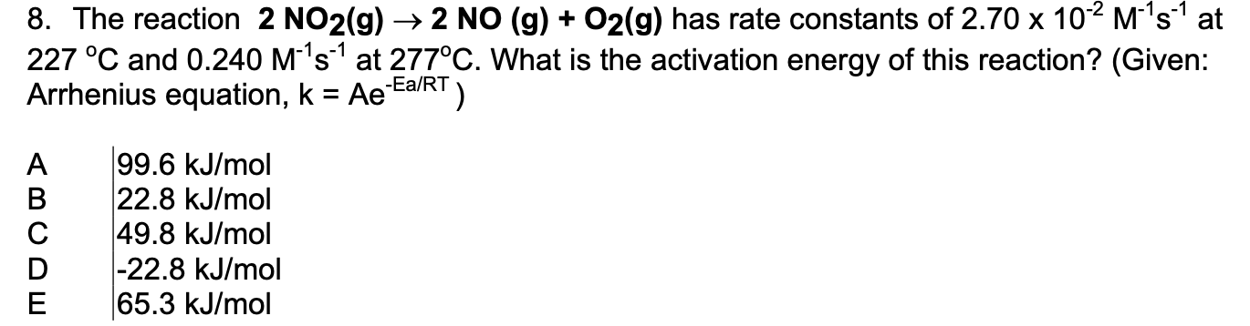 Solved 8. The reaction 2NO2( g)→2NO(g)+O2( g) has rate | Chegg.com