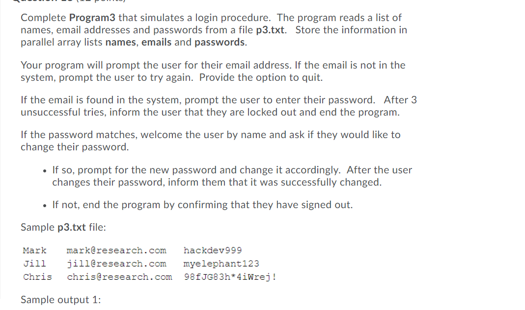 Solved - POTO Complete Program3 that simulates a login | Chegg.com
