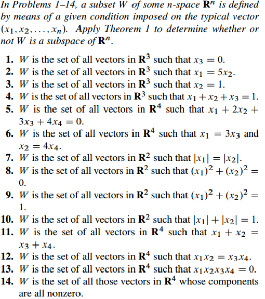 Solved THEOREM 1 Conditions for a Subspace The nonempty | Chegg.com