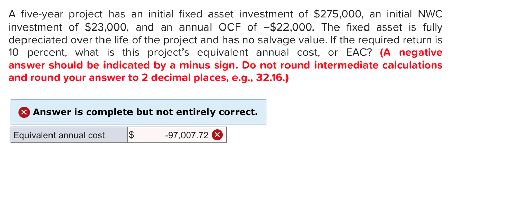 Solved A five-year project has an initial fixed asset | Chegg.com