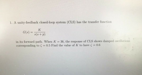 Solved 1. A unity-feedback closed-loop system (CLS) has the | Chegg.com