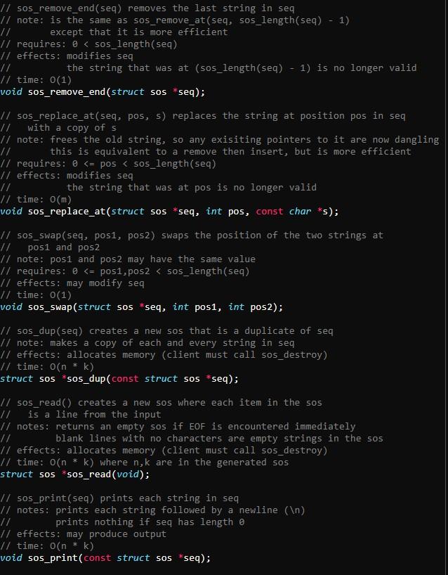 Solved struct sos \{ int len; int maxlen; char **data; \}; | Chegg.com
