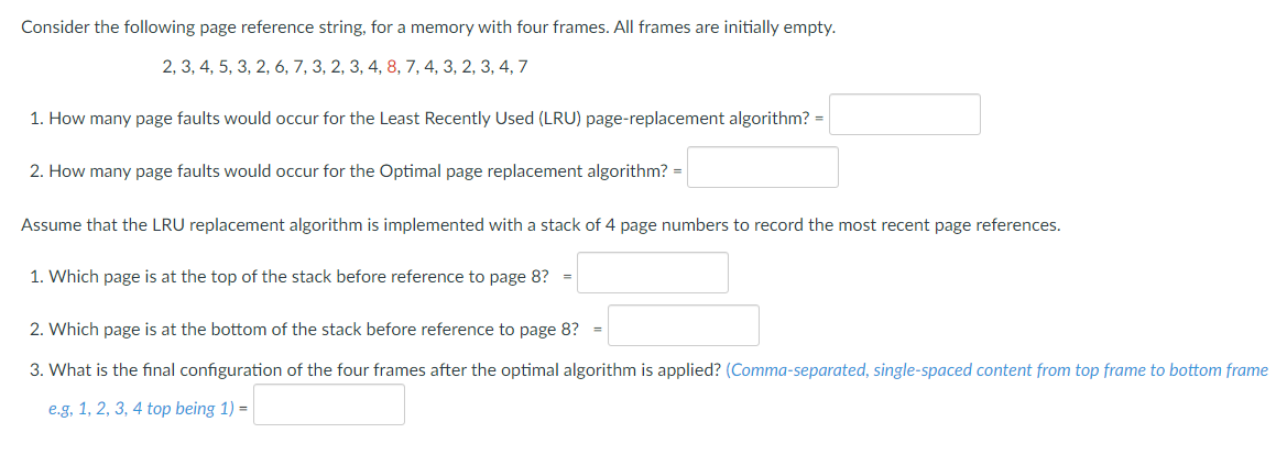 Solved Consider the following page reference string, for a | Chegg.com