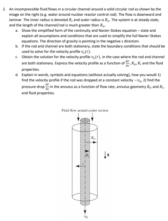 Solved 2. An incompressible fluid flows in a circular | Chegg.com