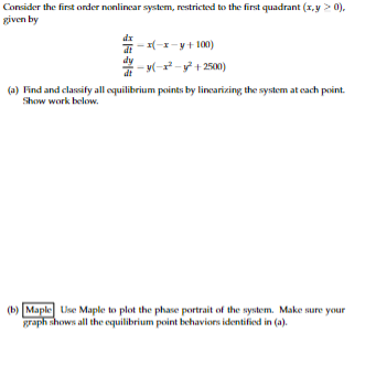 Solved Consider the first onder nonlinear system, restricted | Chegg.com