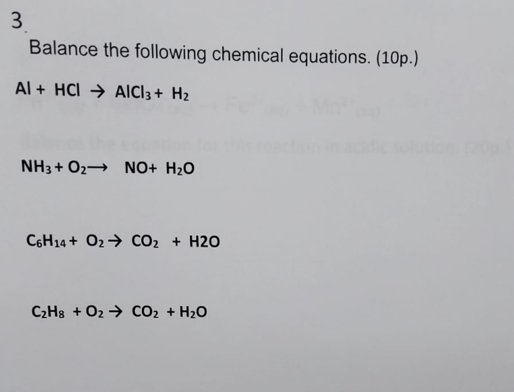 Solved 3Balance the following chemical equations. | Chegg.com