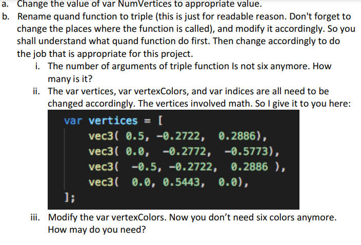 Solved How do I modify this code so it uses vec3 instead of | Chegg.com