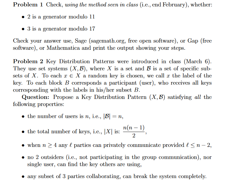 Solved Problem 1 Check, using the method seen in class | Chegg.com