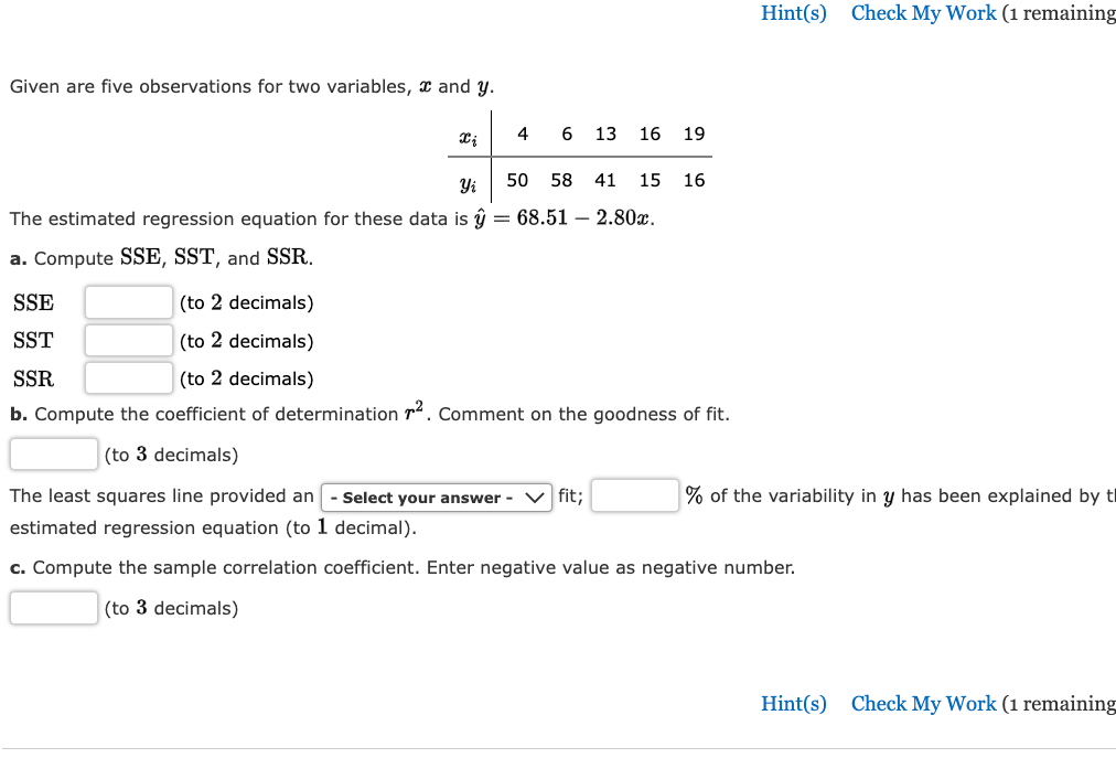 Solved Hint(s) Check My Work (1 remaining Given are five | Chegg.com