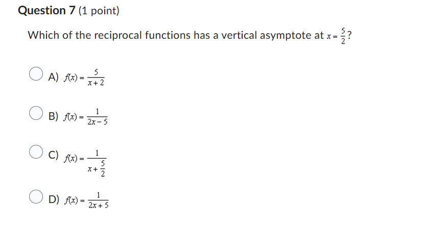Solved Question 7 (1 ﻿point)Which of ﻿the reciprocal | Chegg.com