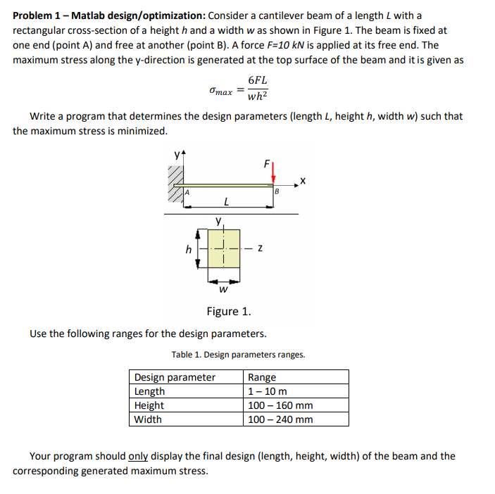 Problem 1 - Matlab design/optimization: Consider a | Chegg.com