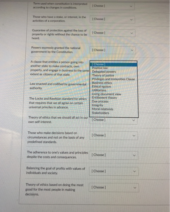 Solved Please match the following definitions to the | Chegg.com