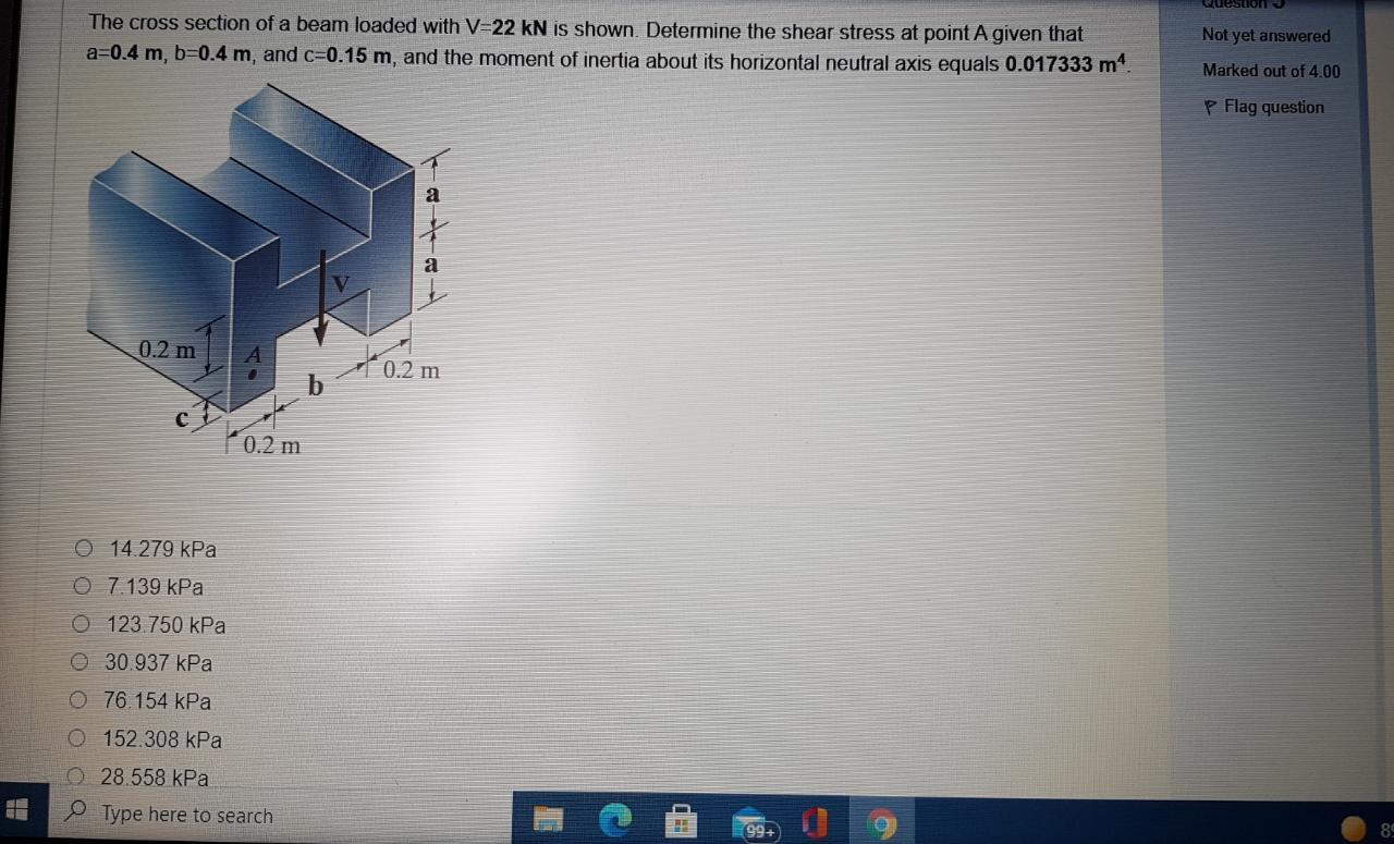 Solved Question The cross section of a beam loaded with V=22 | Chegg.com