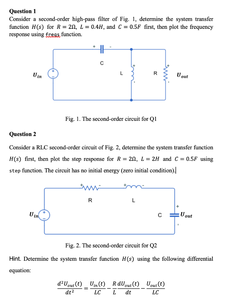 Solved Question 1 Consider a second-order high-pass filter | Chegg.com