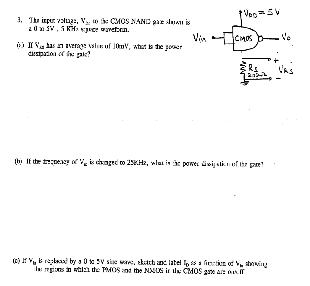 Solved VDD=5V Vin 3. The input voltage, Vin, to the CMOS | Chegg.com