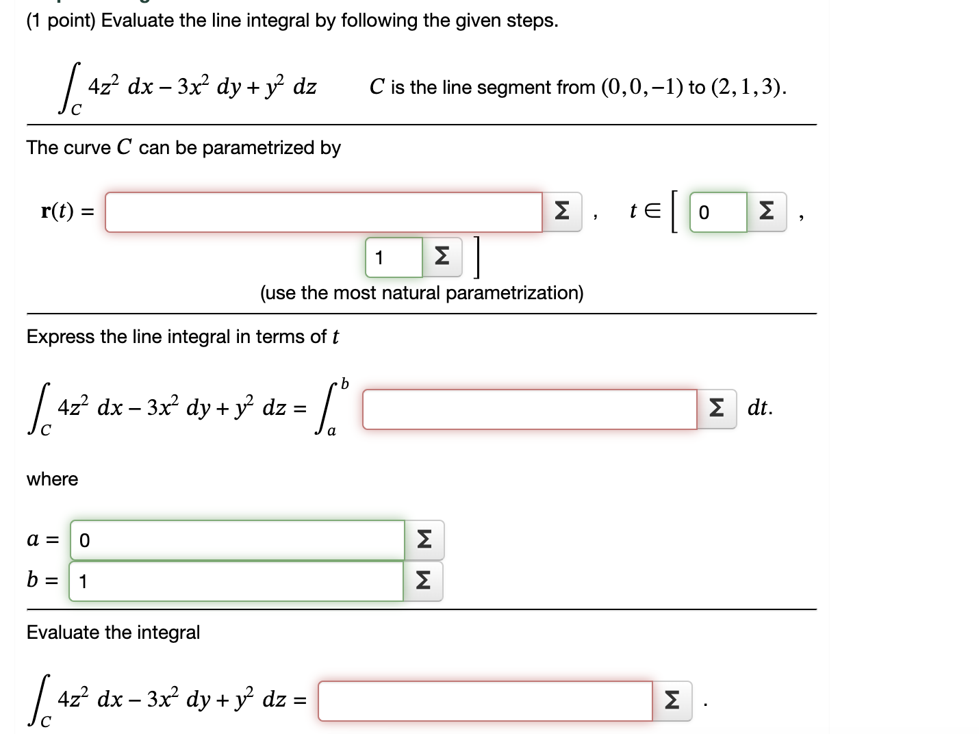 Solved (1 point) Evaluate the line integral by following the | Chegg.com