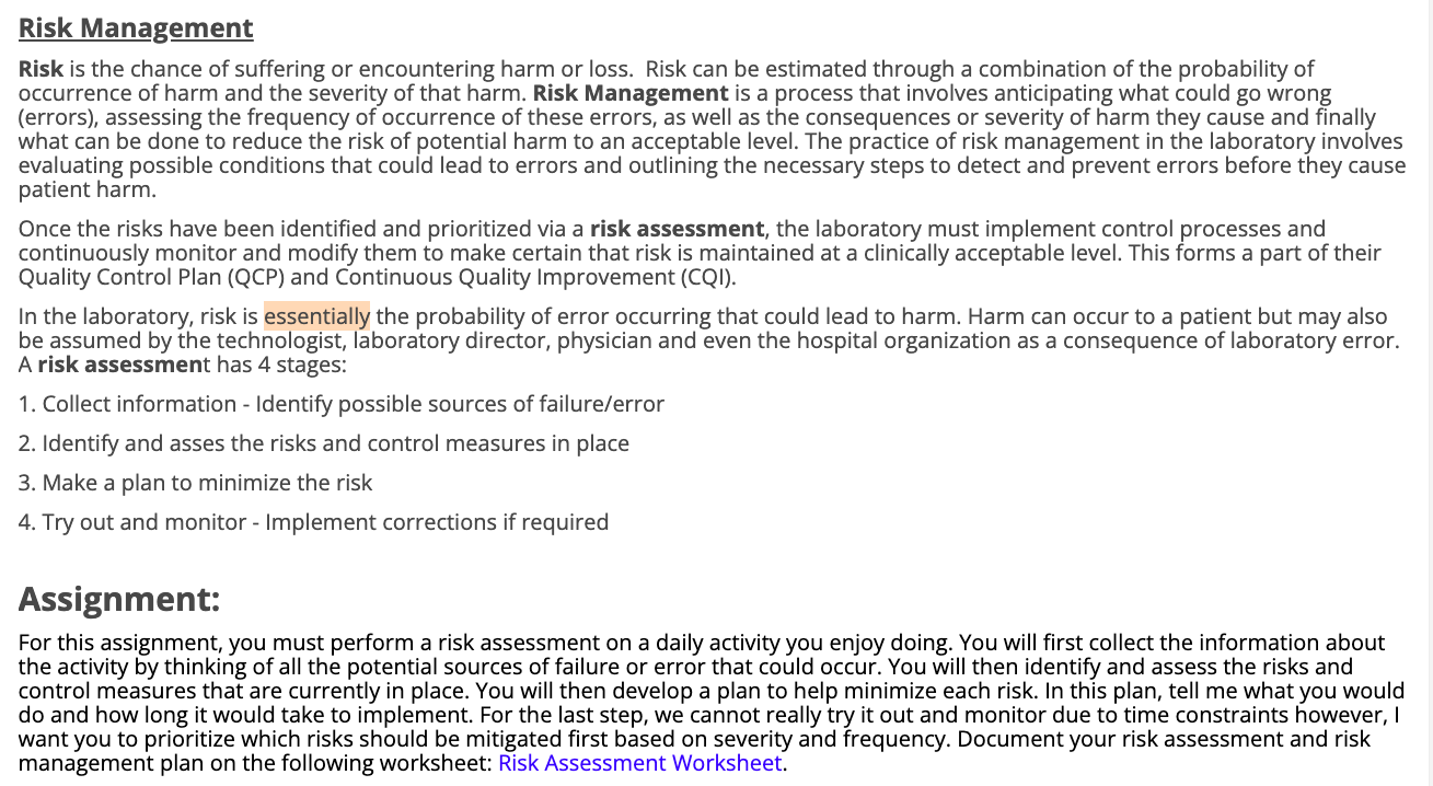 Solved Risk Management Risk is the chance of suffering or | Chegg.com