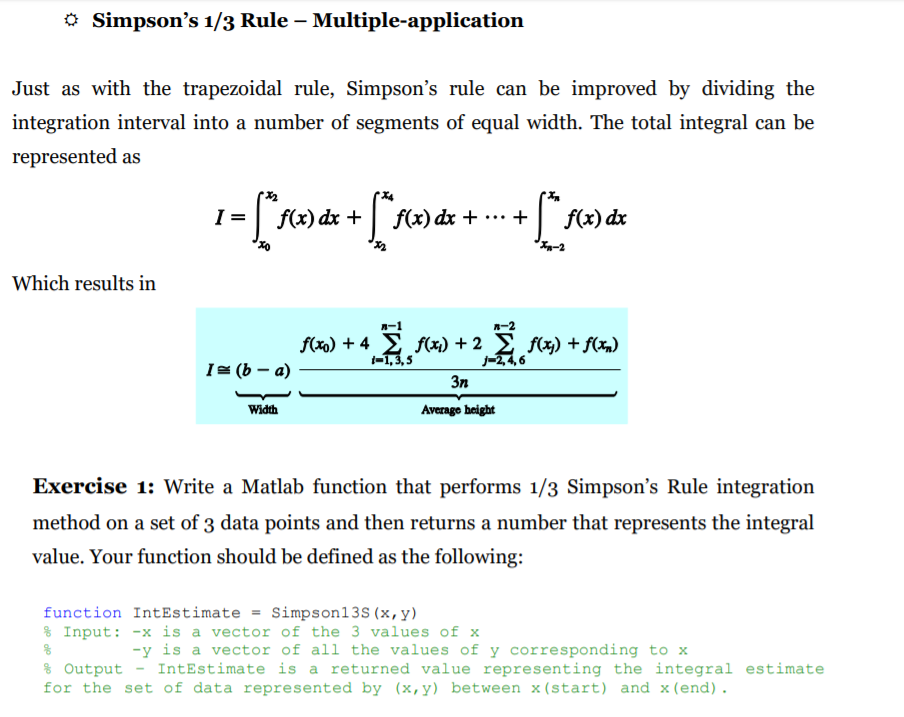 Solved O Simpson s 1 3 Rule Multiple application Just As Chegg Solved O Simpson s 1 3 Rule Multiple application Just As Chegg