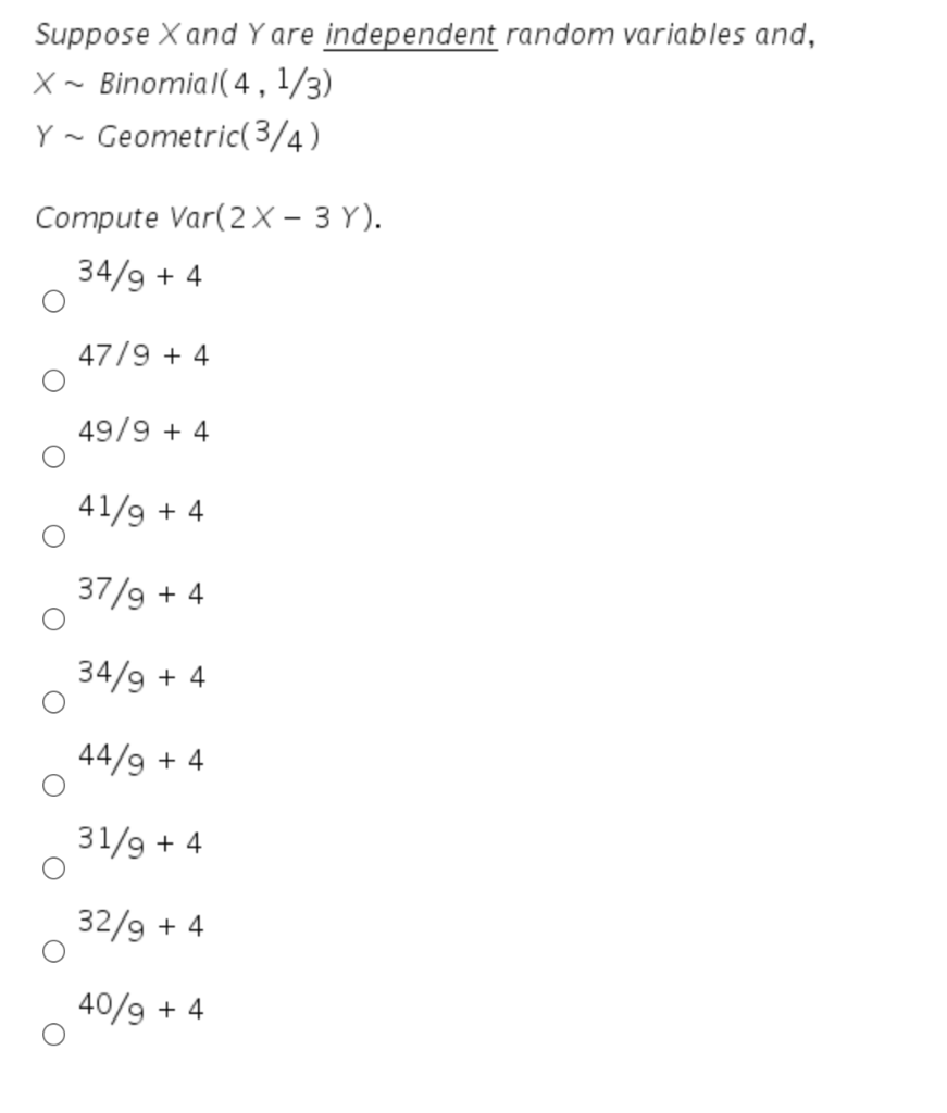 Solved Suppose X and Yare independent random variables and, | Chegg.com