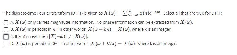 Solved The discrete-time Fourier transform (DTFT) is given | Chegg.com