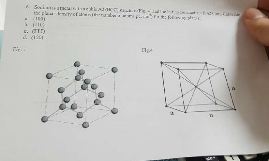 Solved 6. Sodium is a metal with a cubic A2 (BCC) structure | Chegg.com