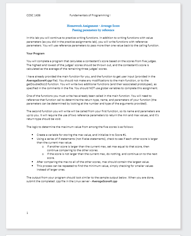 Solved cosC1436 Fundamentals of Programming ! Homework | Chegg.com
