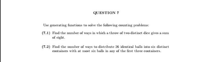 Solved Use Generating Functions To Solve The Following