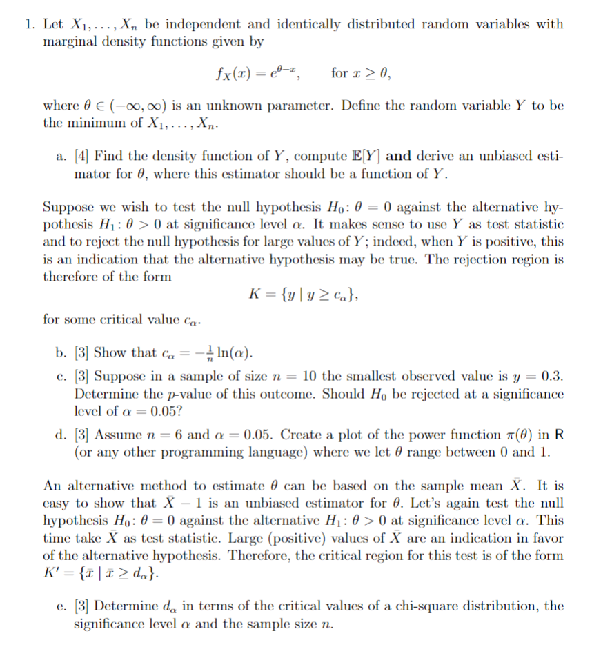 Solved 1. Let X1, ..., X, be independent and identically | Chegg.com
