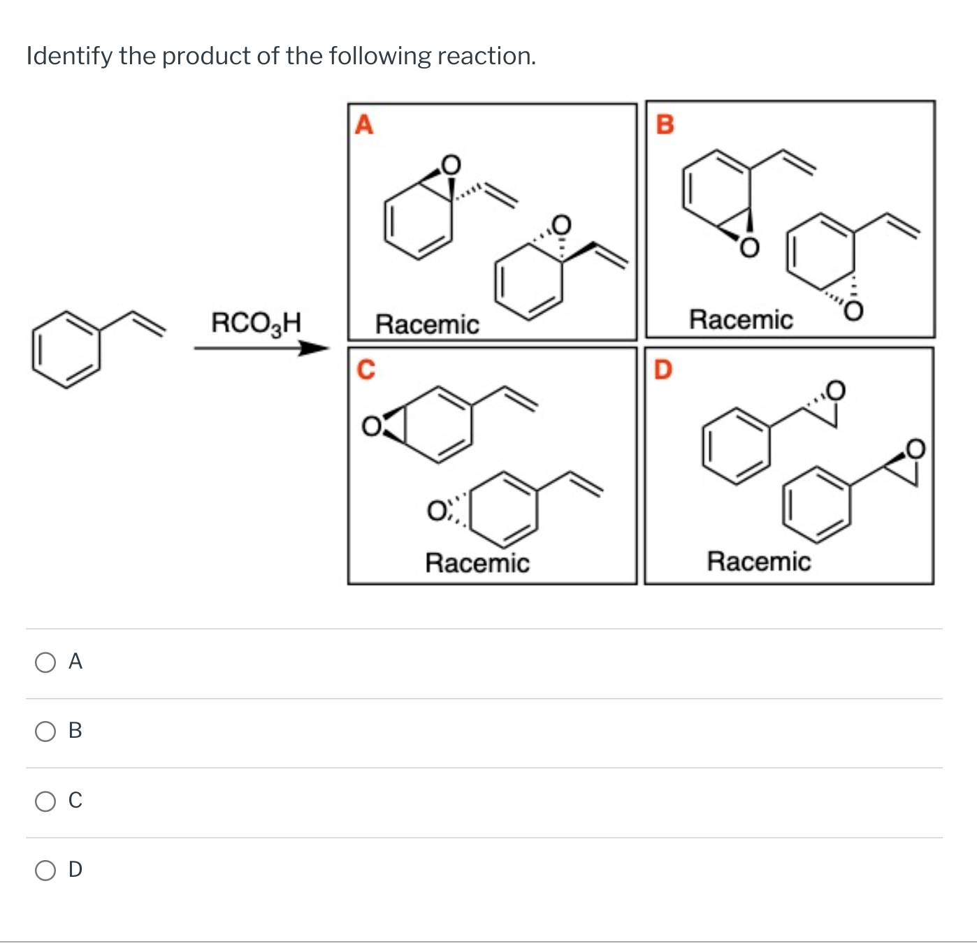 Solved Identify the product of the following reaction.RCO3H | Chegg.com