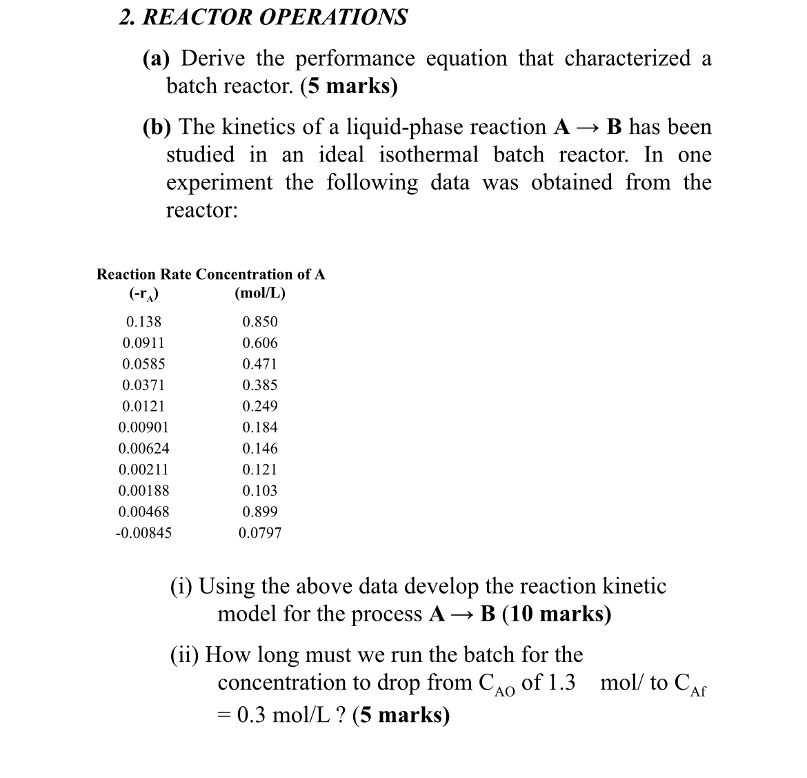 Solved REACTOR OPERATIONS (a) Derive the performance | Chegg.com