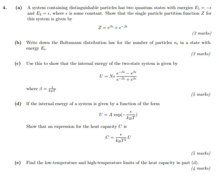 Solved 4. =-E (a) A system containing distinguishable | Chegg.com