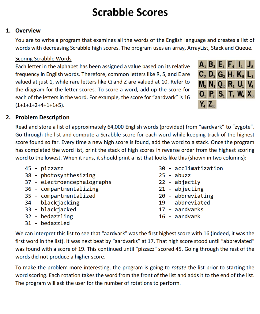 Solved Scrabble Scores 1. Overview You are to write a | Chegg.com