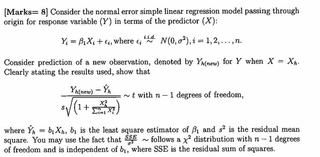 Solved [Marks= 8] Consider the normal error simple linear | Chegg.com