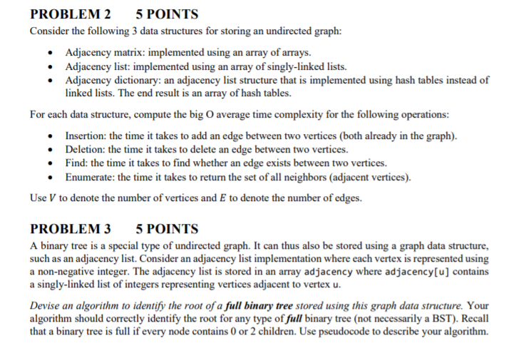 Solved PROBLEM 2 5 POINTS Consider the following 3 data | Chegg.com