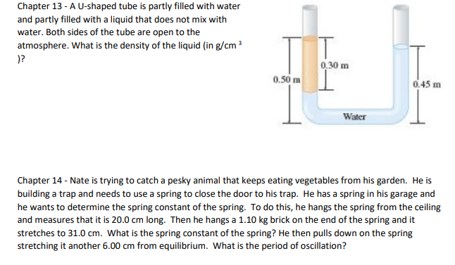 Solved Chapter 13 - A U-shaped tube is partly filled with | Chegg.com