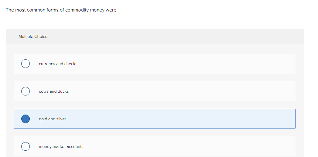 Solved The most common forms of commodity money were: | Chegg.com