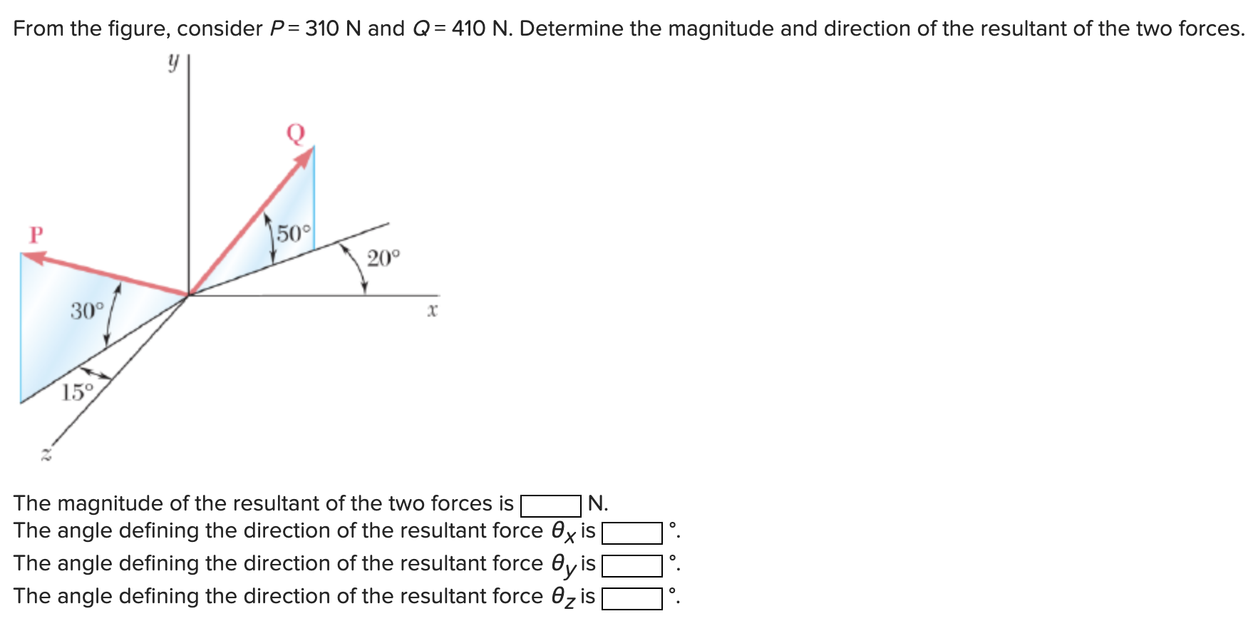 Solved From the figure, consider P= 310 N and Q = 410 N. | Chegg.com
