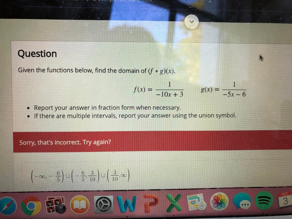 Solved Question Given the functions below, find the domain | Chegg.com